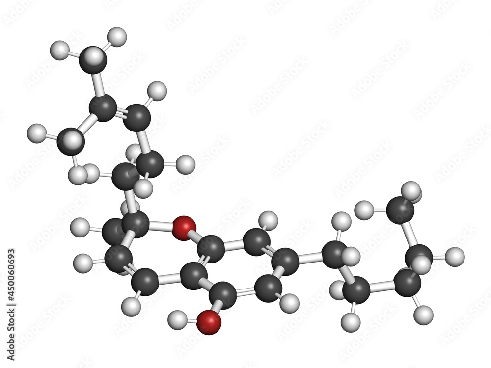 Cannabichromene or CBC cannabinoid molecule. 3D rendering. Stock ...