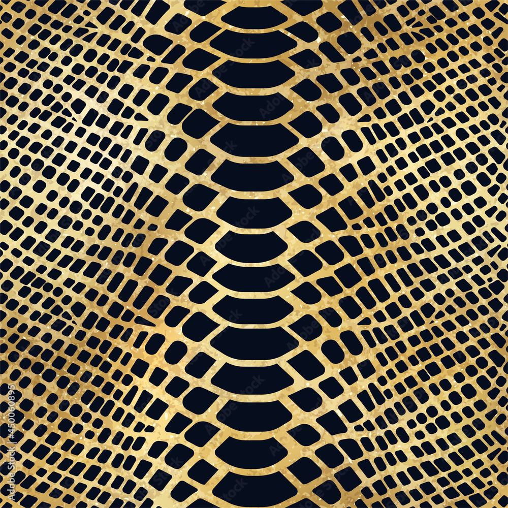 Trendy snake skin gold vector seamless pattern. Hand drawn wild animal ...