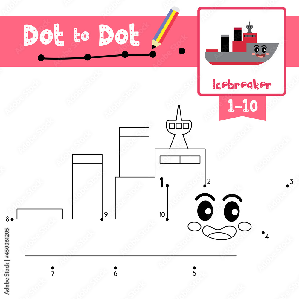 Dot to dot educational game and Coloring book Icebreaker cartoon ...