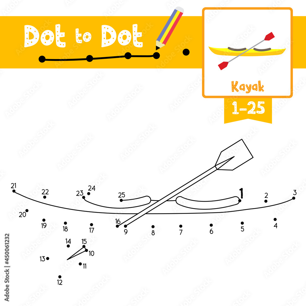 Dot to dot educational game and Coloring book Kayak cartoon character ...