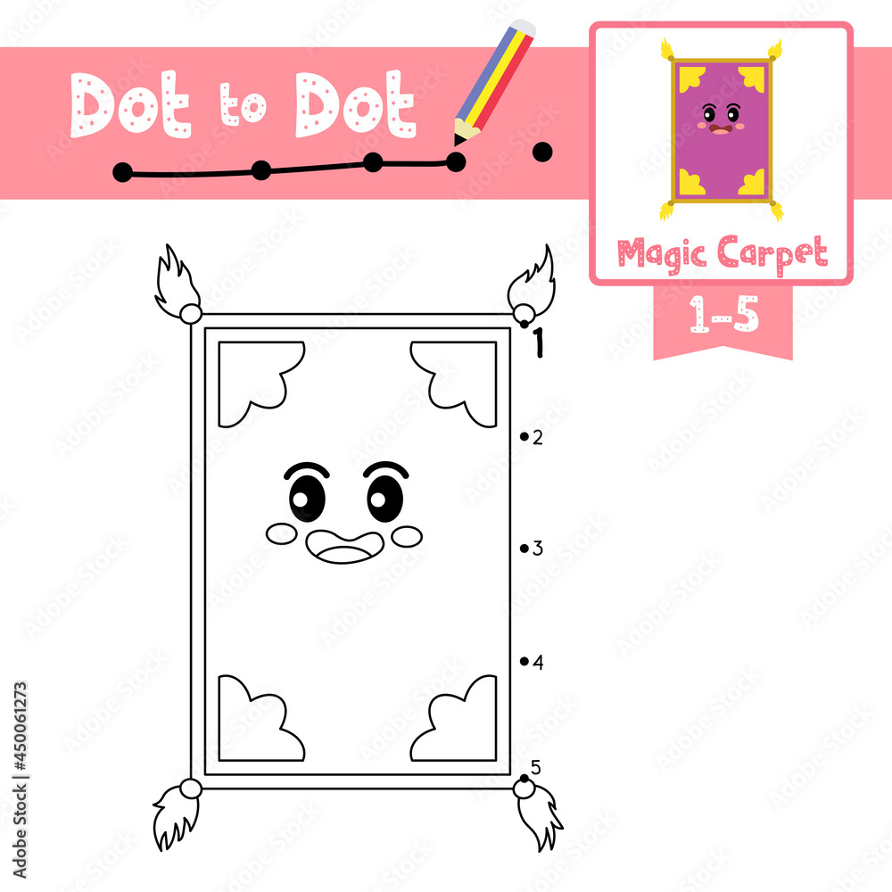 Dot to dot educational game and Coloring book Magic Carpet cartoon ...