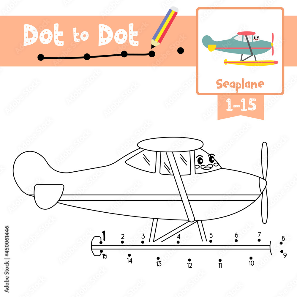Dot to dot educational game and Coloring book Seaplane cartoon ...