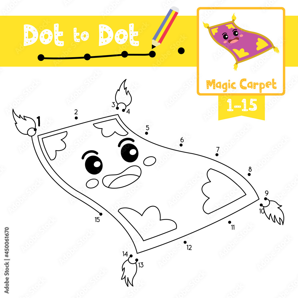 Dot to dot educational game and Coloring book Magic Carpet cartoon ...