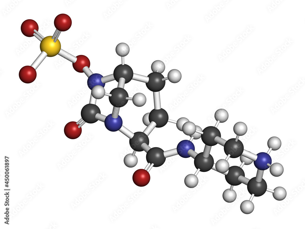 Relebactam drug molecule. Beta-lactamase inhibitor that is adminstered ...