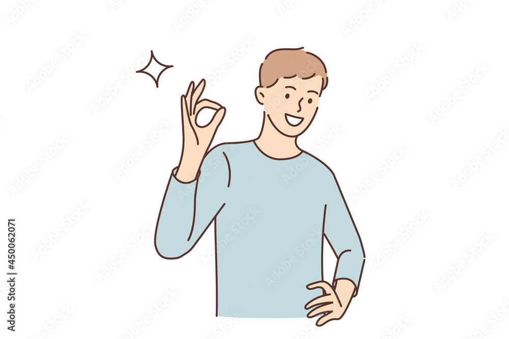 Ok sign and gesture language concept. Young smiling man cartoon ...
