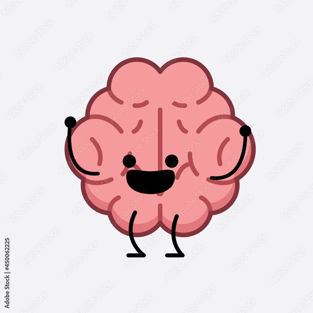 Vector Illustration of Brain Character with cute face and simple body ...