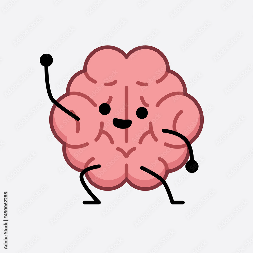 Vector Illustration of Brain Character with cute face and simple body ...