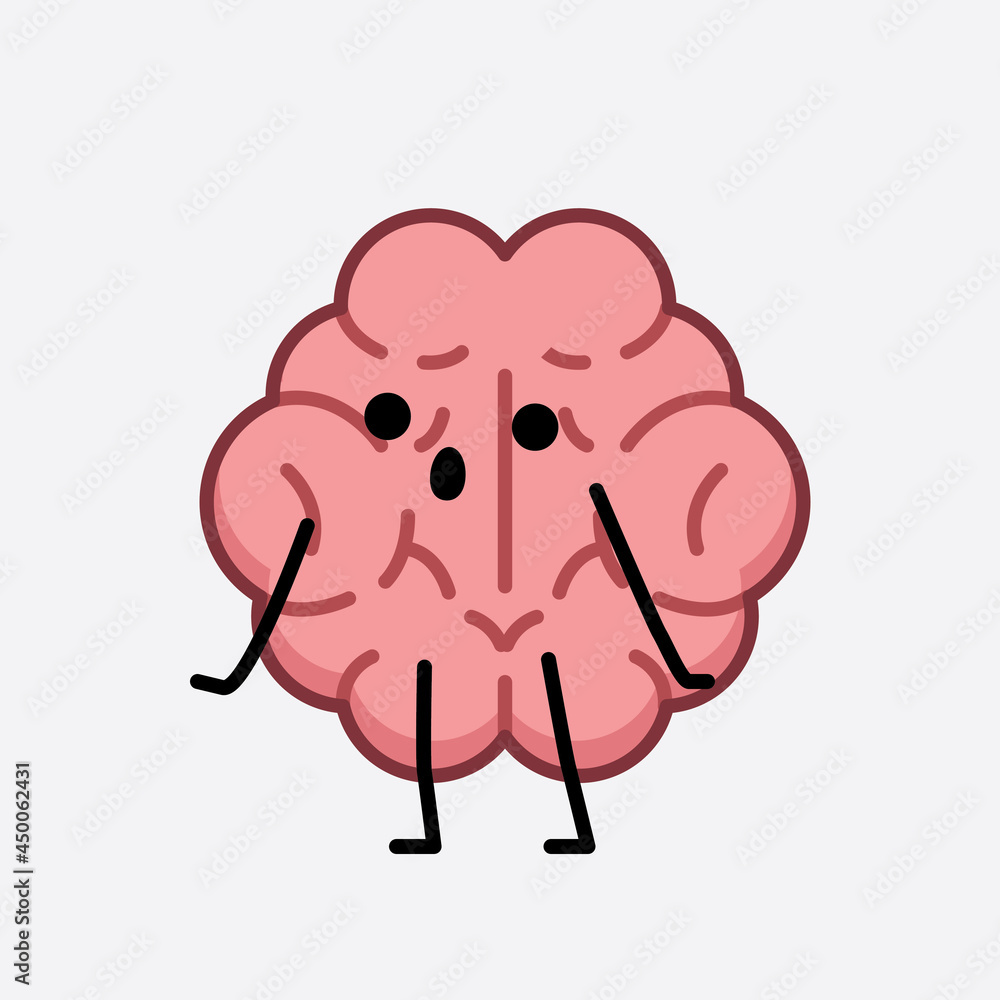 Vector Illustration of Brain Character with cute face and simple body ...