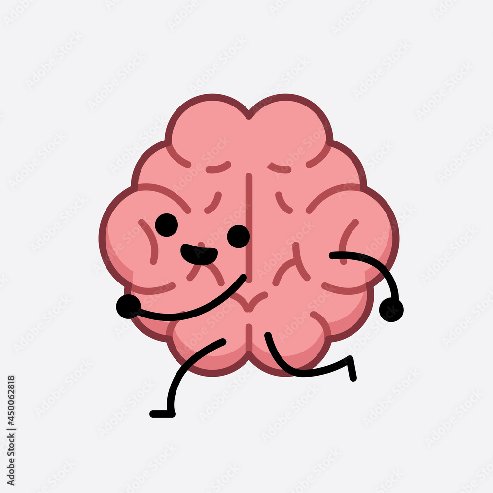 Vector Illustration of Brain Character with cute face and simple body ...