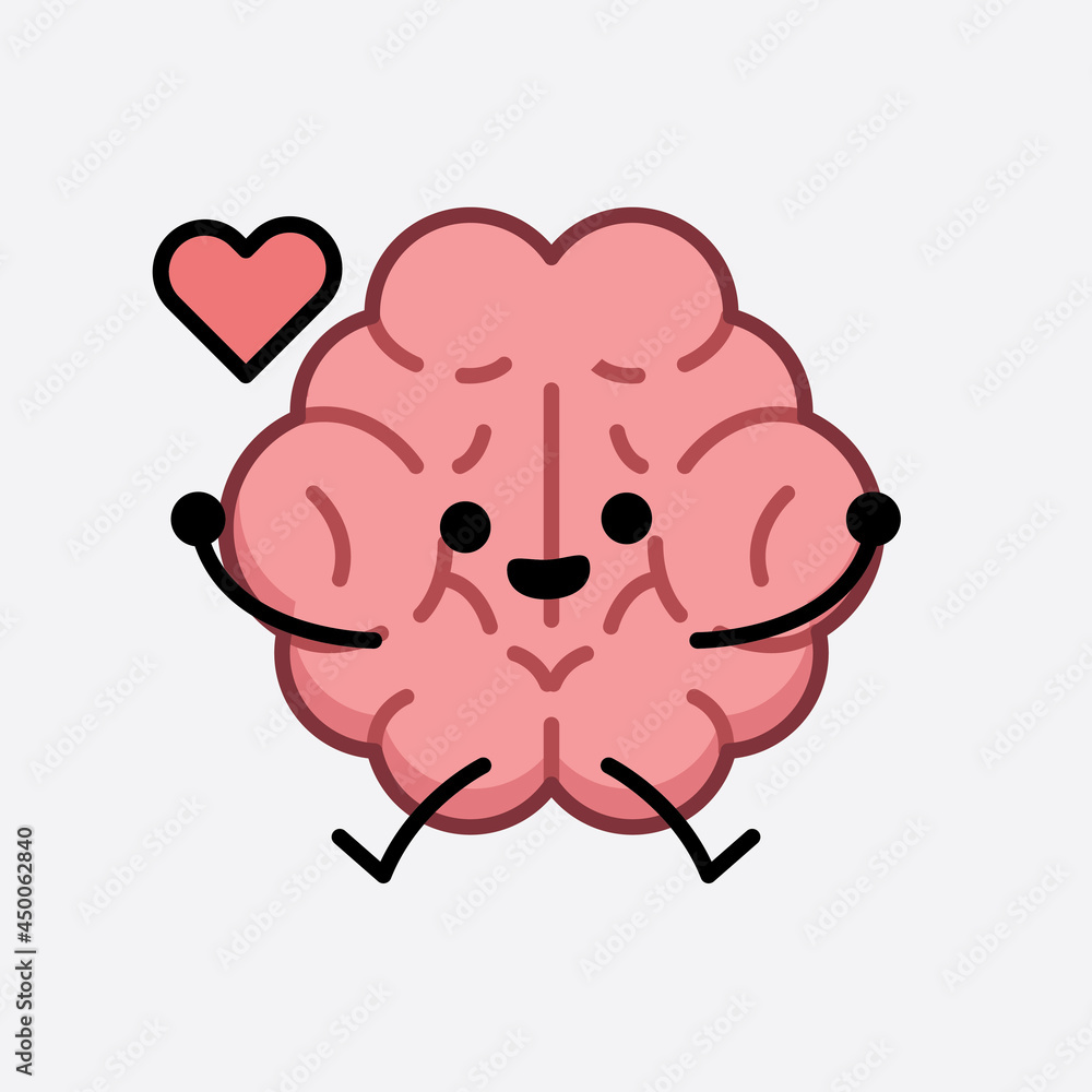 Vector Illustration of Brain Character with cute face and simple body ...