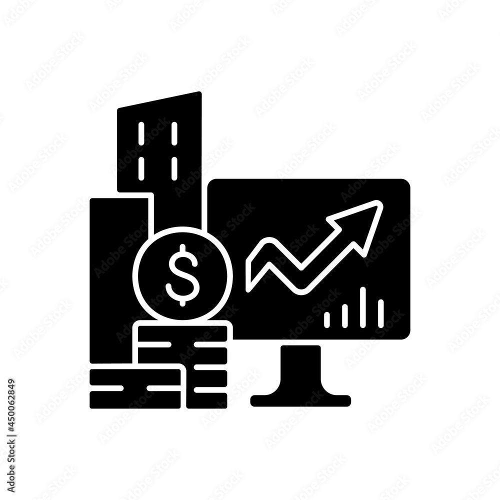 Company stock black glyph icon. Public market. Capital gain. Income ...