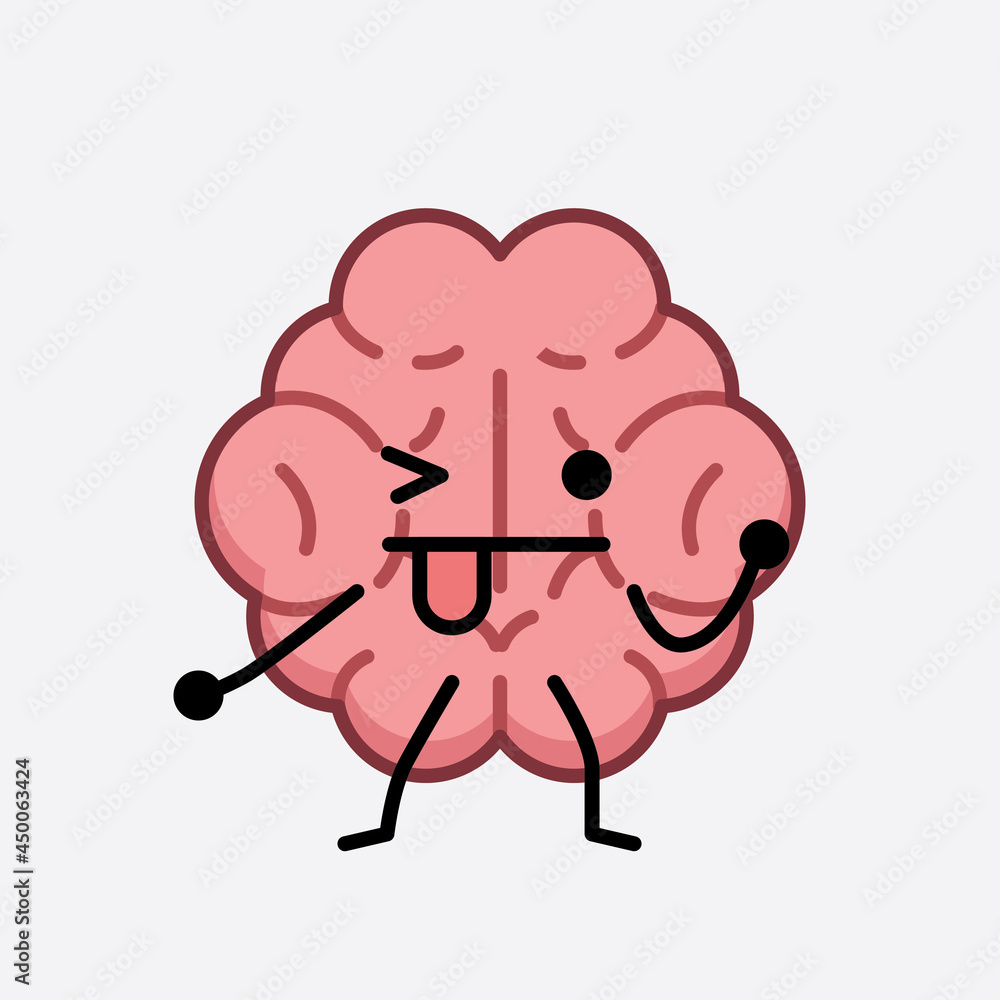 Vector Illustration of Brain Character with cute face and simple body ...