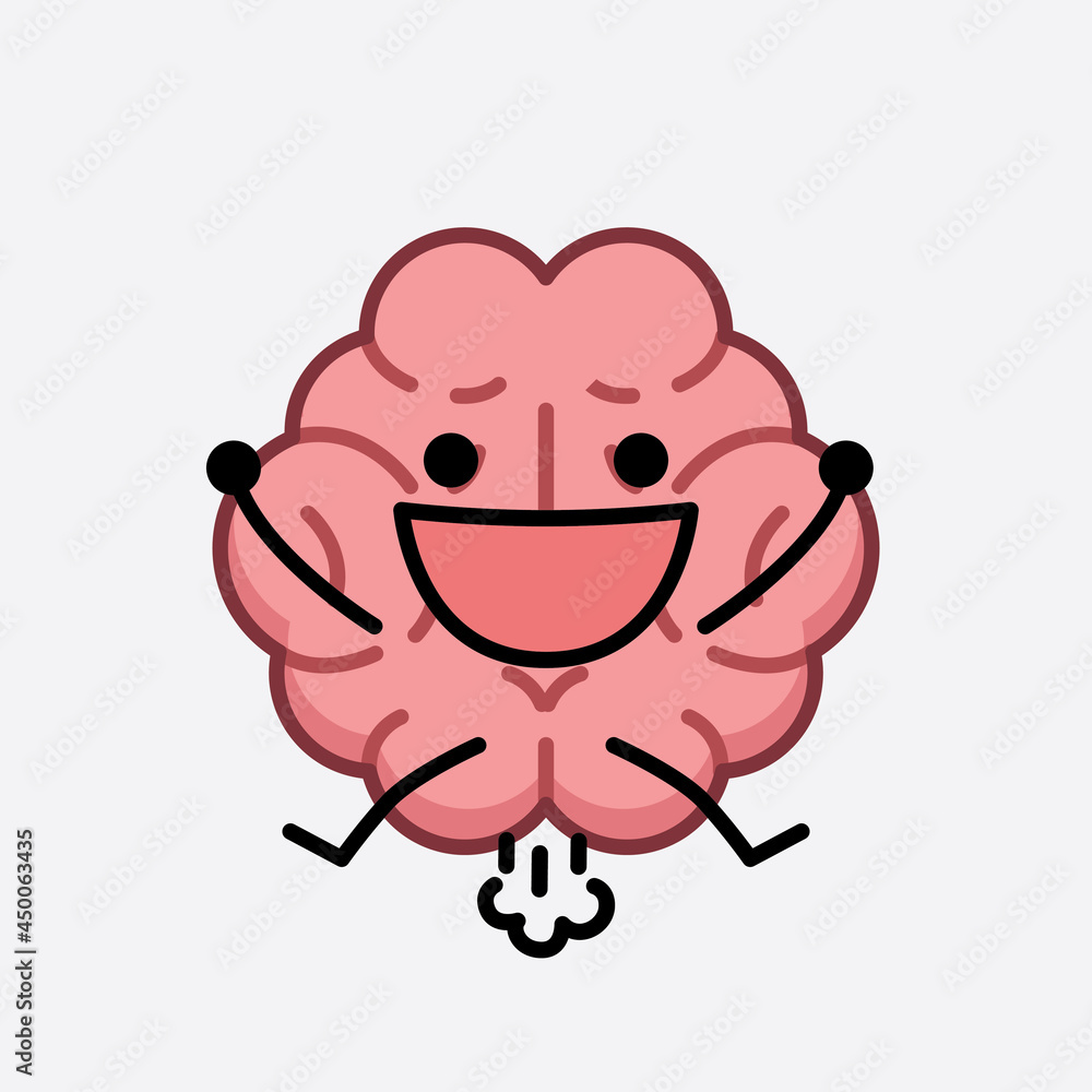 Vector Illustration of Brain Character with cute face and simple body ...