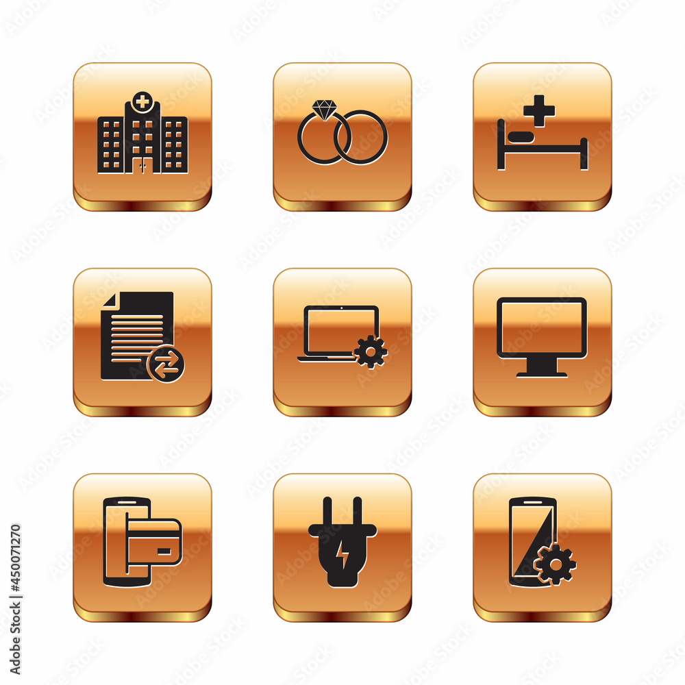 Set Medical hospital building, NFC Payment, Electric plug, Laptop and ...