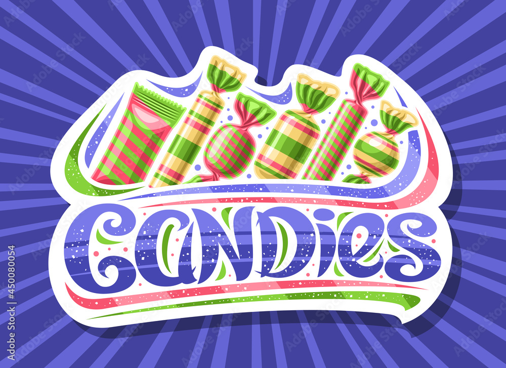 Vector logo for Candies, white decorative sign board with illustration ...