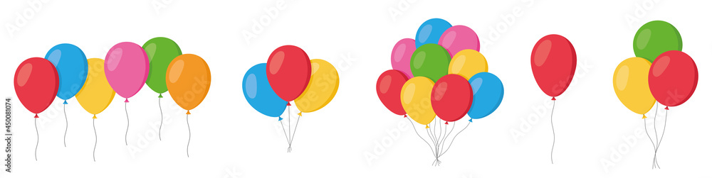 Balloons in cartoon flat style isolated set on white background. Bunch ...