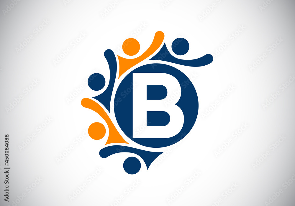 Initial B monogram alphabet with connecting people. Team, cooperation ...