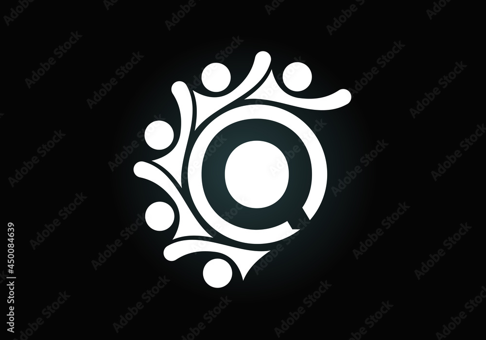 Vetor de Initial Q monogram alphabet with connecting people. Team ...