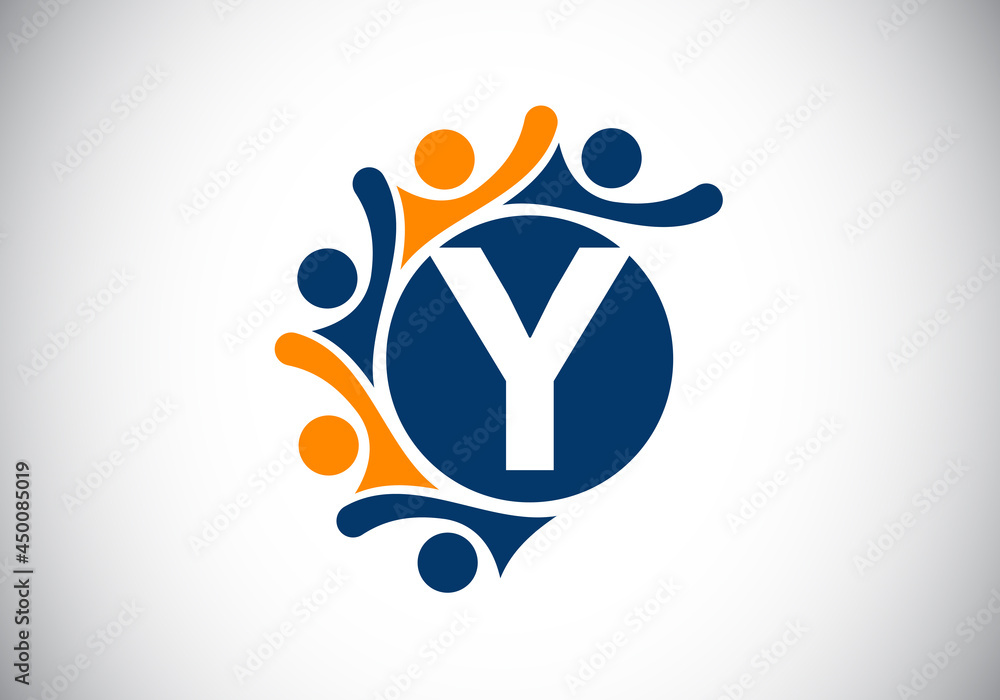 Initial Y monogram alphabet with connecting people. Team, cooperation ...