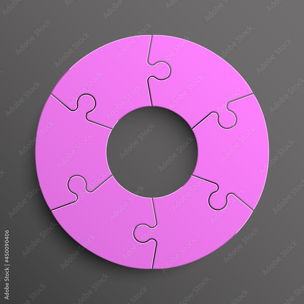 Puzzle six piece business presentation pictogram. Circle infograph. 6 ...
