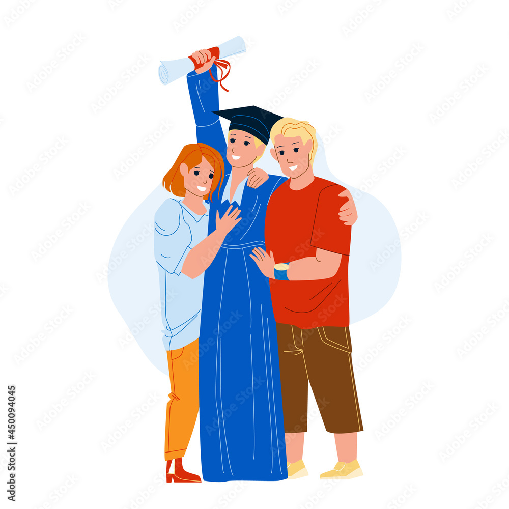 Graduation Ceremony Celebrate Student Boy Vector. Boy Holding Diploma ...