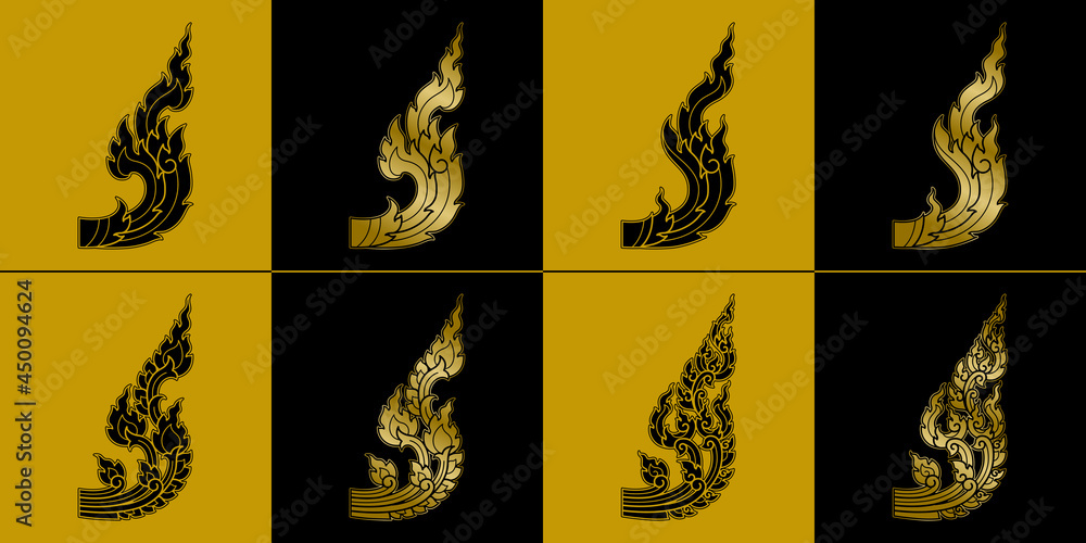 Thai art pattern template set. Original vintage ornament. Retro antique ...