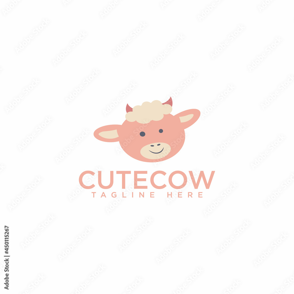 Cute head cow cartoon, happy cow logo design illustration. cartoon cow ...