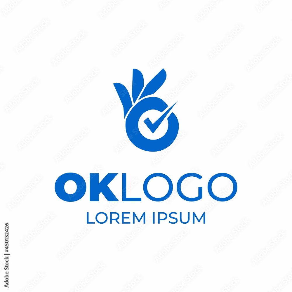Ok logo template. Hand okay and checkmark sign. Stock Vector | Adobe Stock