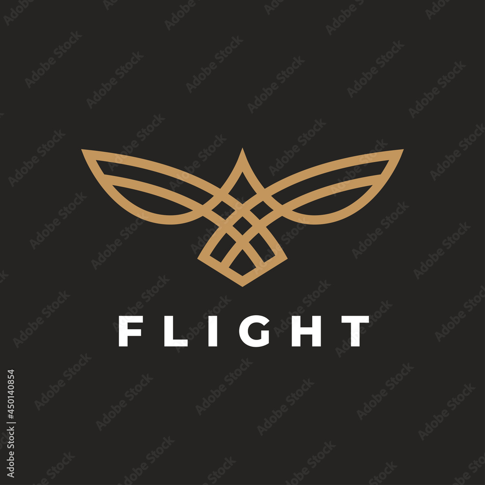 Abstract bird in flight logo. Flying gold eagle wings line icon ...