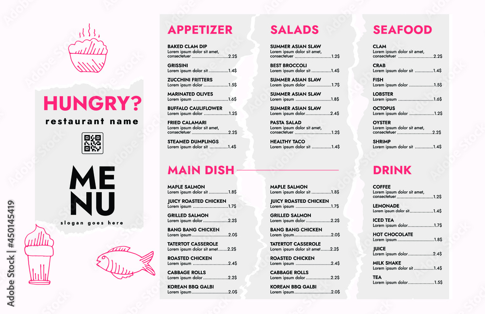 Restaurant cafe menu, template design. Single page food menu template ...