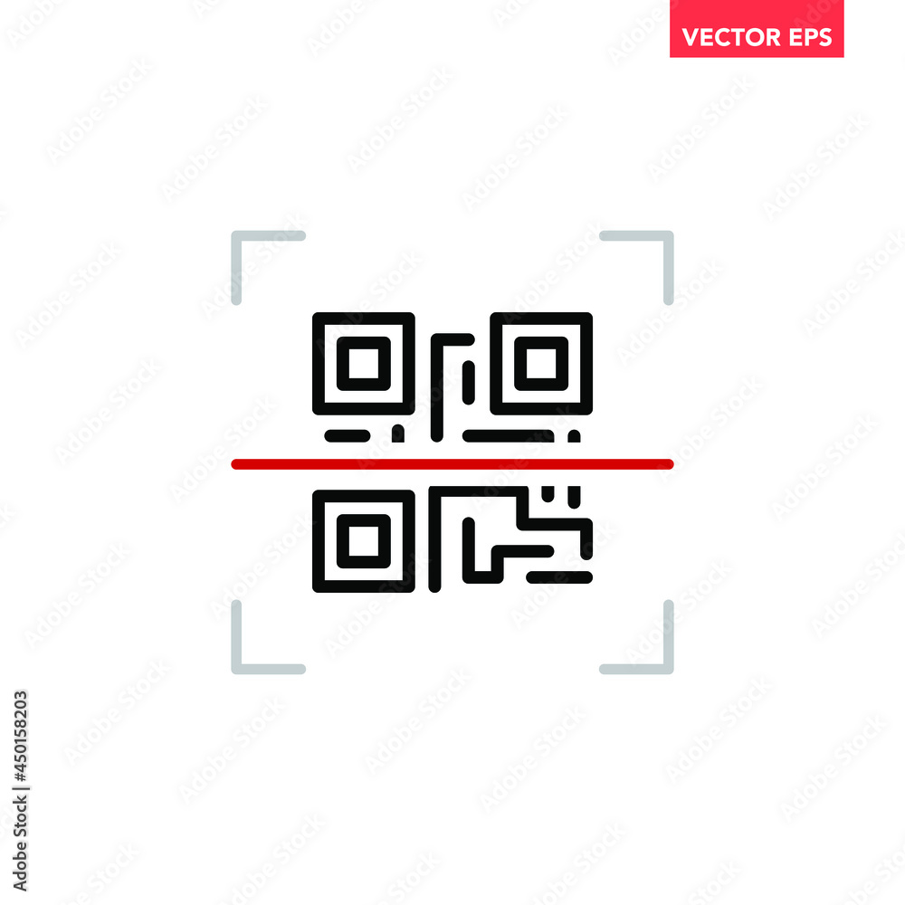 Black single scanning qr code with red laser icon, simple business flat ...