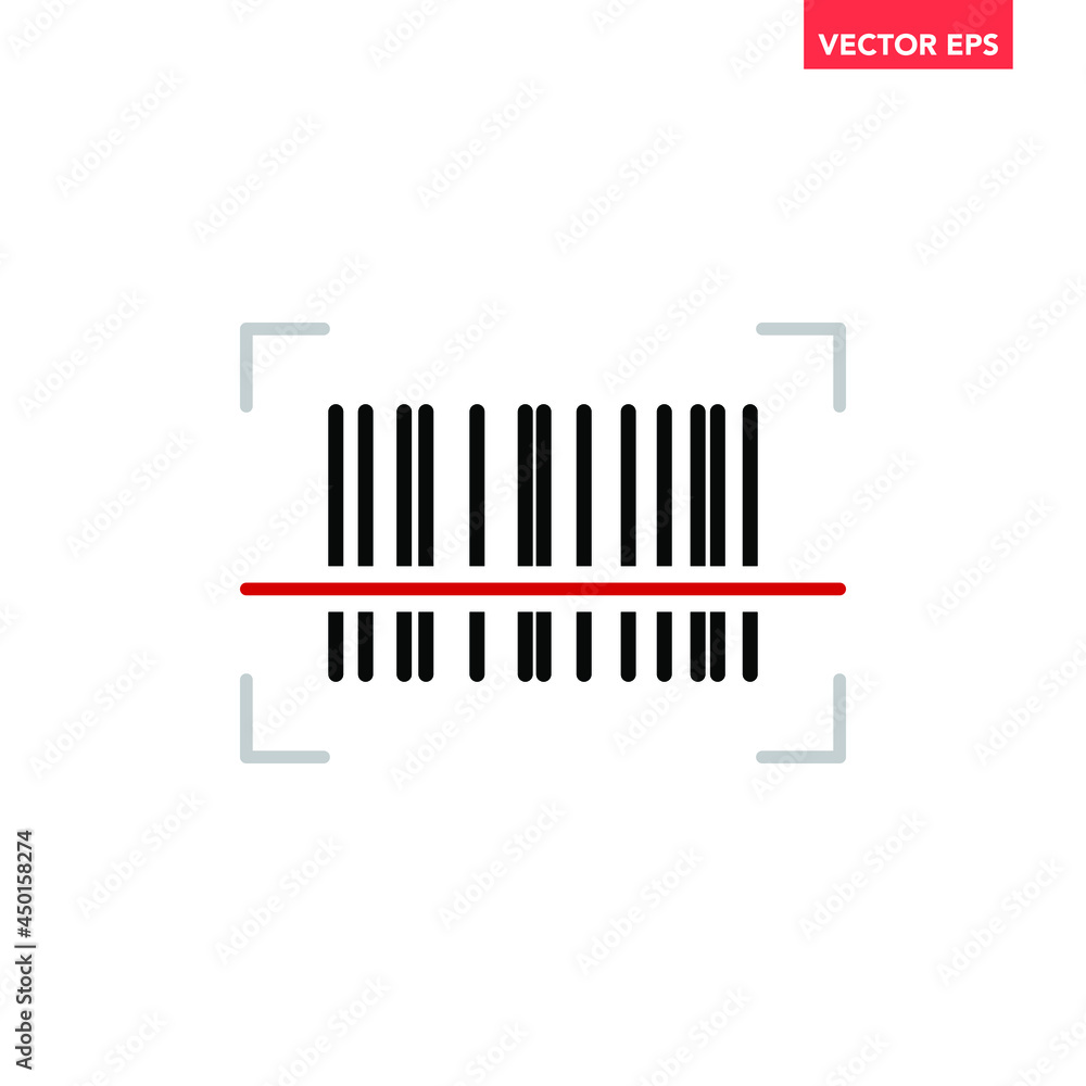 Black scanning bar code with red laser icon, simple digital business ...