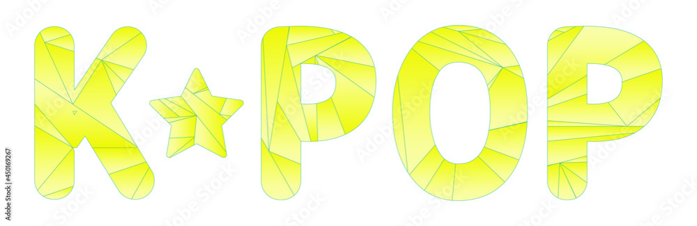 K POP lettering isolated on white background. Polygonal image. Yellow ...