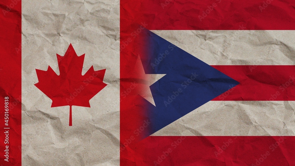 Puerto Rico and Canada Flags Together, Crumpled Paper Effect Background ...
