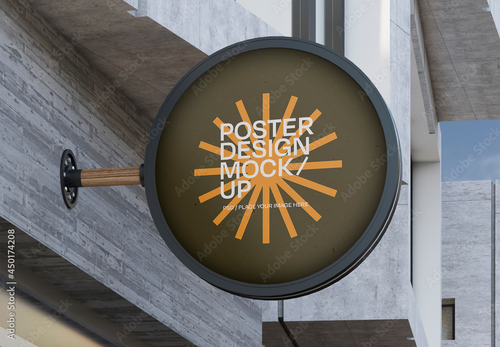 Round Poster Outdoors Mockup Stock Template | Adobe Stock