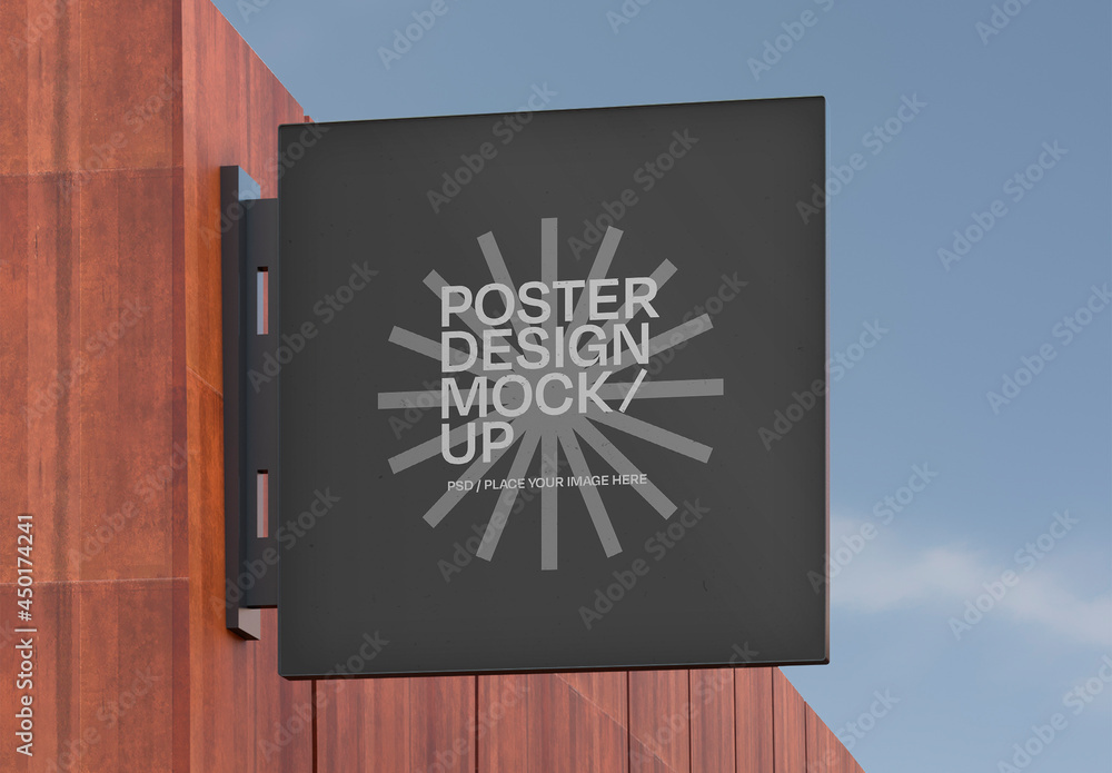 Square Poster on Wall Outdoors Mockup Stock Template | Adobe Stock