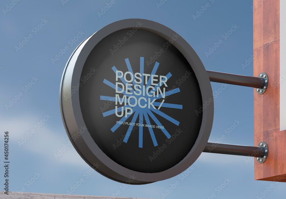 Round Poster on Wall Mockup Stock Template | Adobe Stock