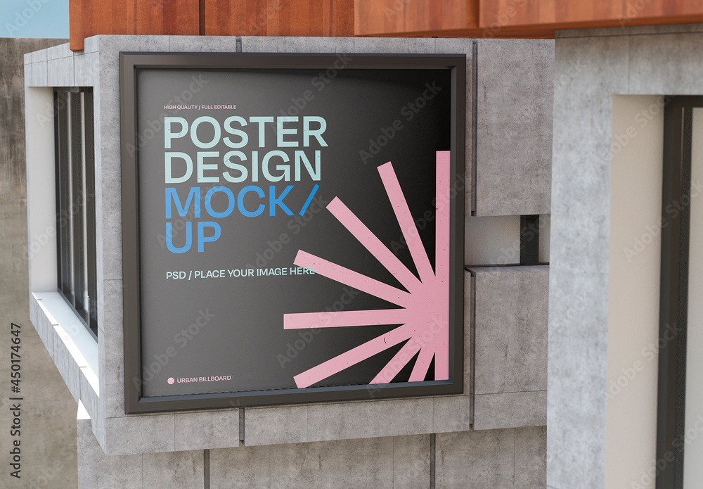 Square Poster on Wall Mockup Stock Template | Adobe Stock