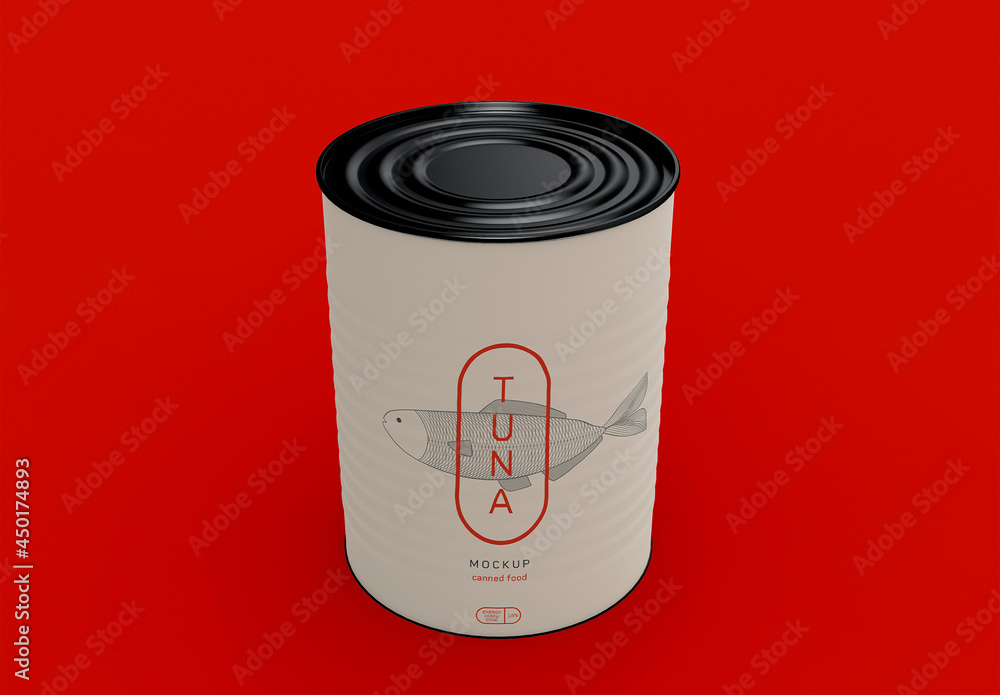 Cylindrical Tuna Can Mockup Stock Template | Adobe Stock