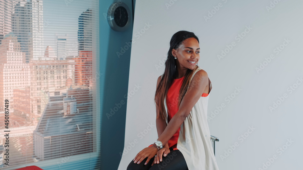 Middle close-up of beautiful multiethnic model posing for fashion ...