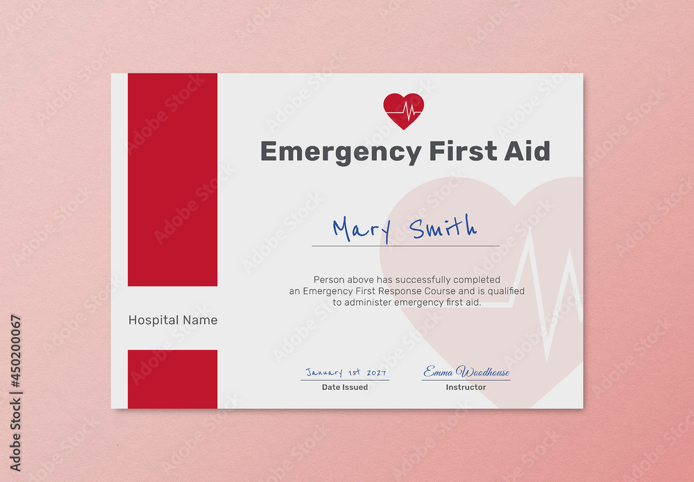 First Aid Certificate Template Stock Template | Adobe Stock