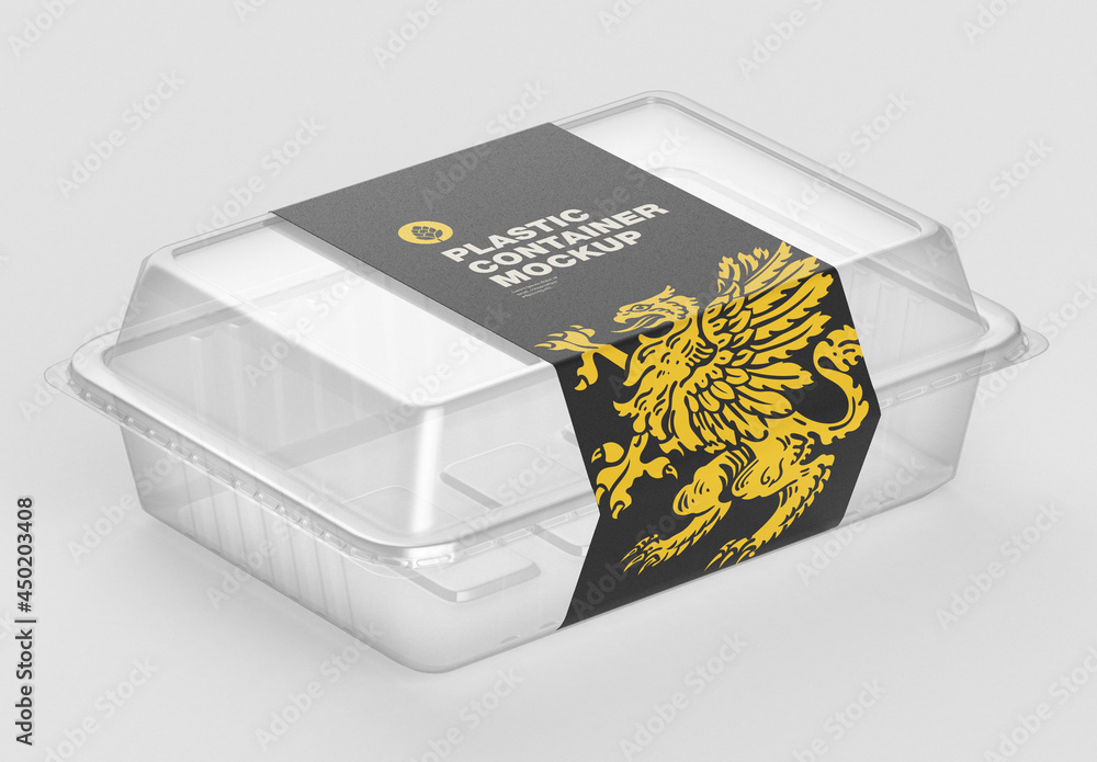 Transparent Plastic Container with Paper Label Mockup Stock Template ...