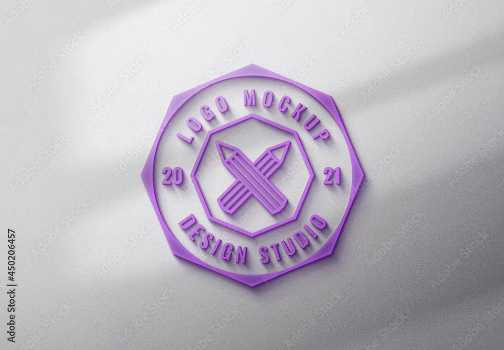 Purple Glowing 3D Wall Sign Logo Mockup Stock Template | Adobe Stock