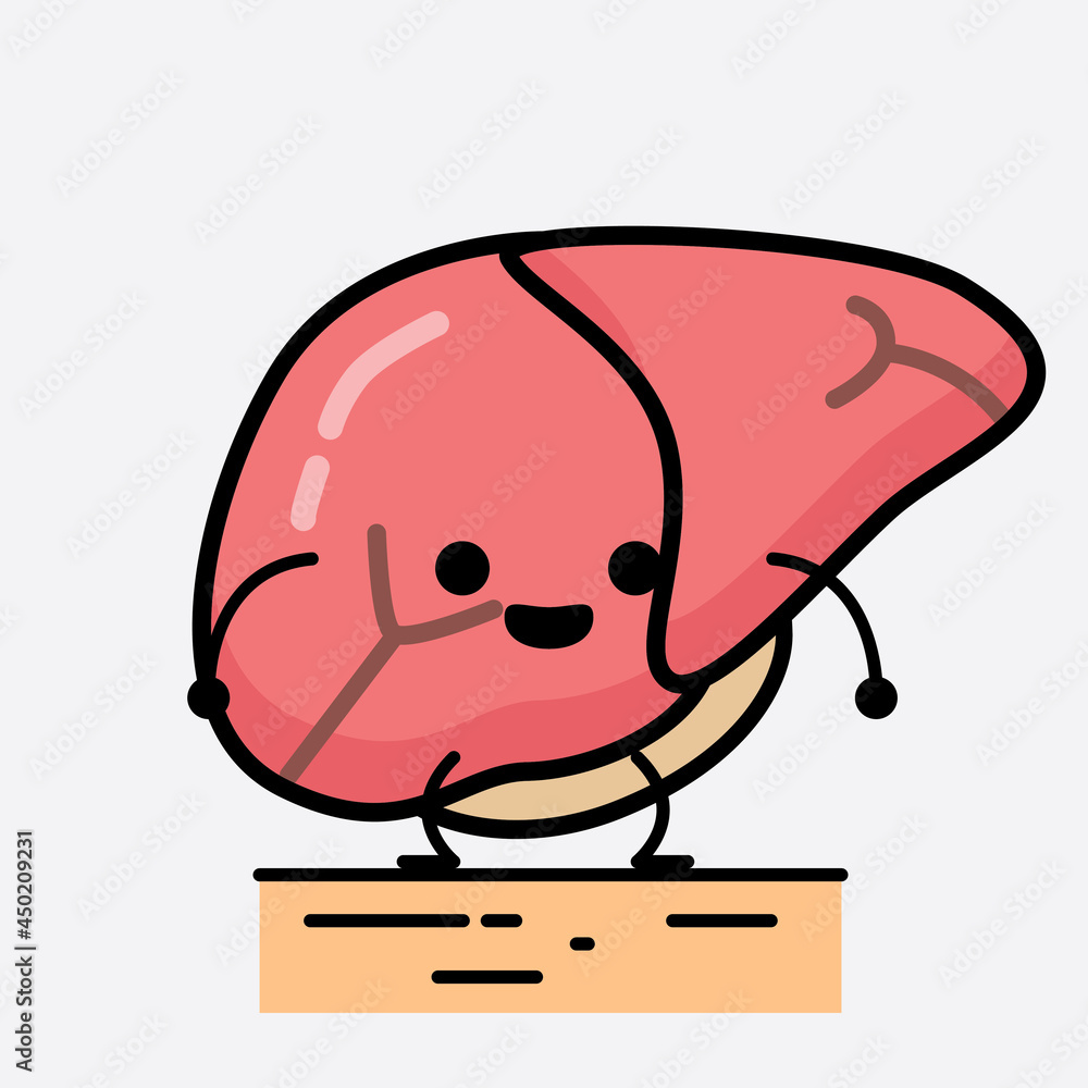 Vector Illustration of Liver Character with cute face and simple body ...