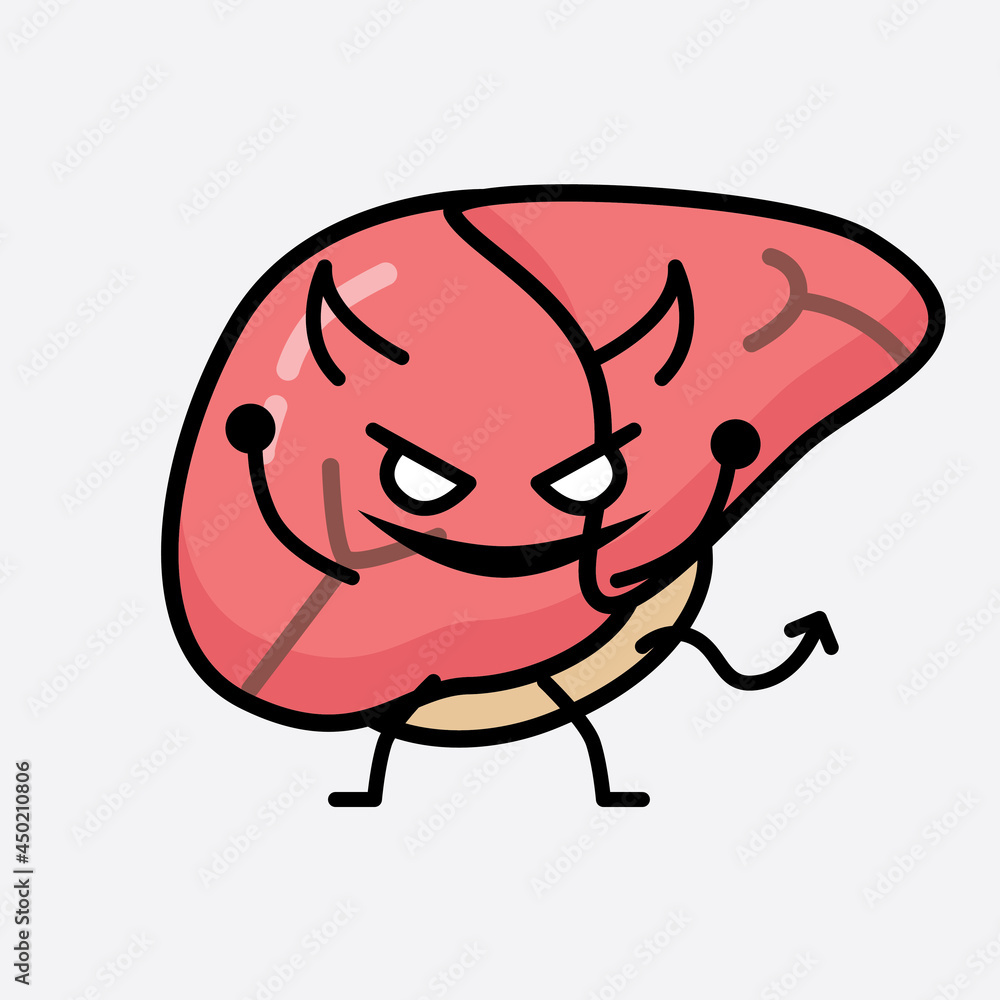 Vector Illustration of Liver Character with cute face and simple body ...