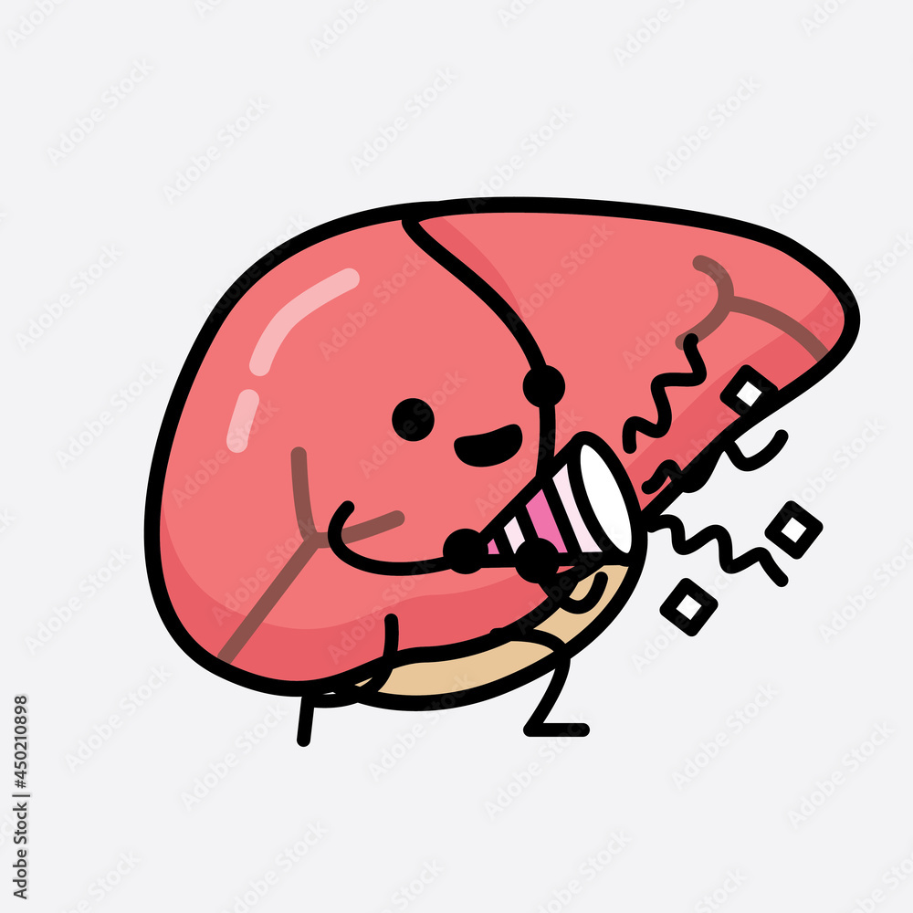 Vector Illustration of Liver Character with cute face and simple body ...