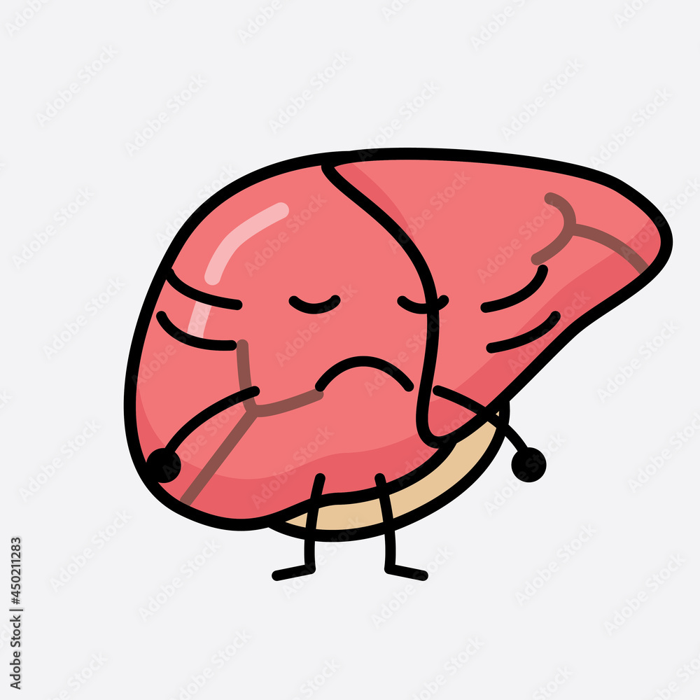 Vector Illustration of Liver Character with cute face and simple body ...