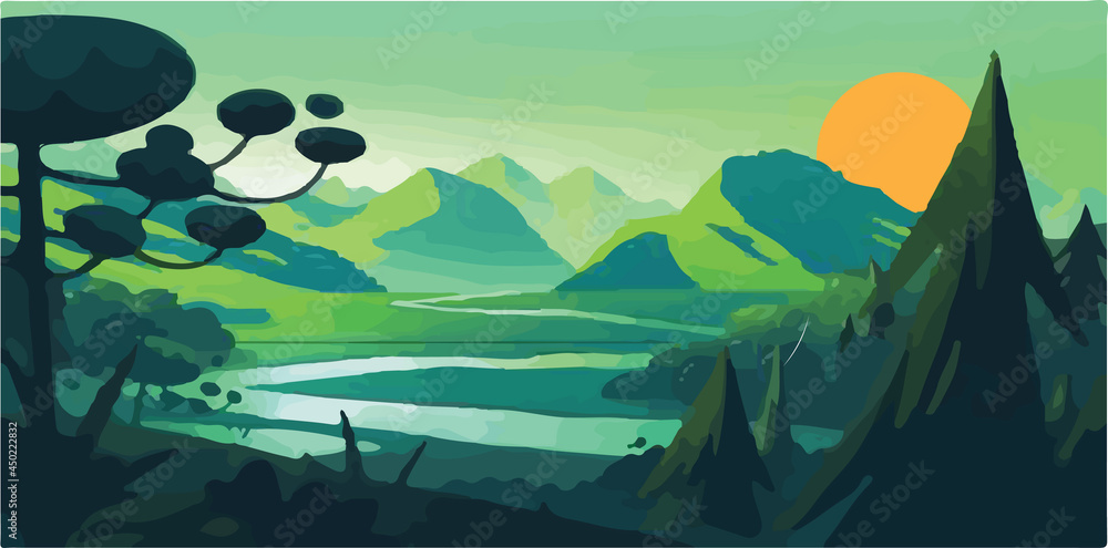 attractive natural background with trees and mountains and hills nature ...