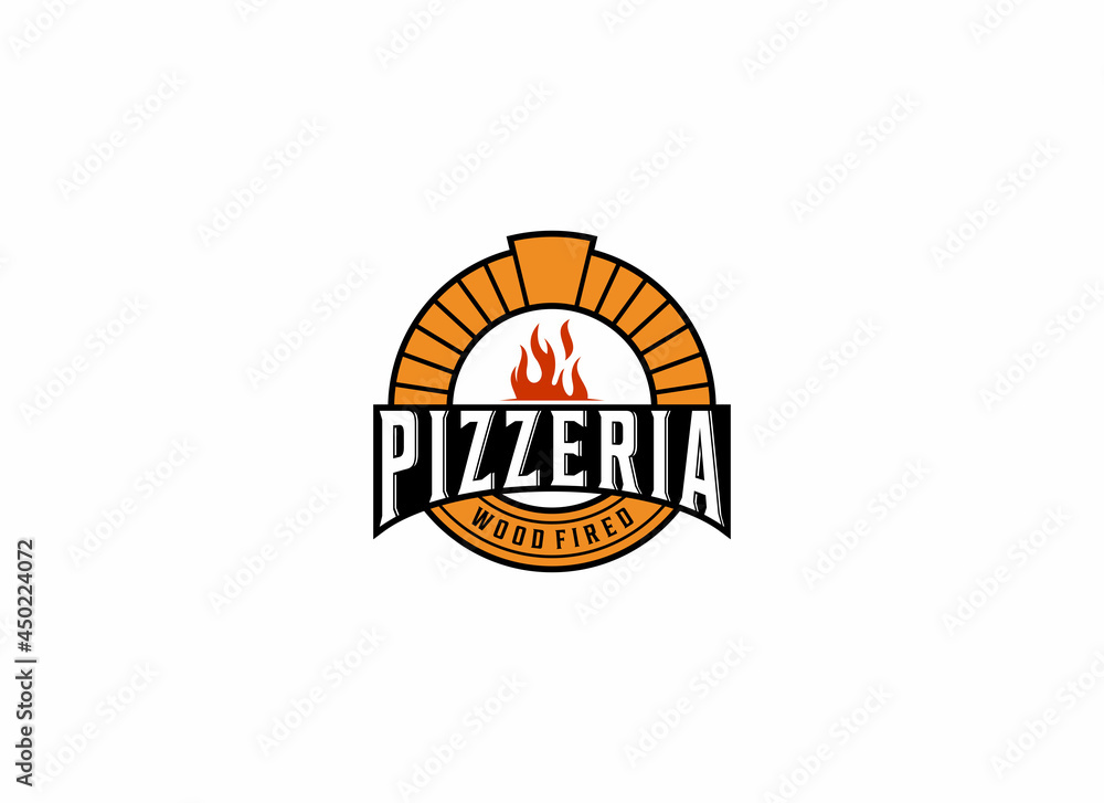 Pizza Logo, Firewood Oven and Wood fired Logo Design in white ...