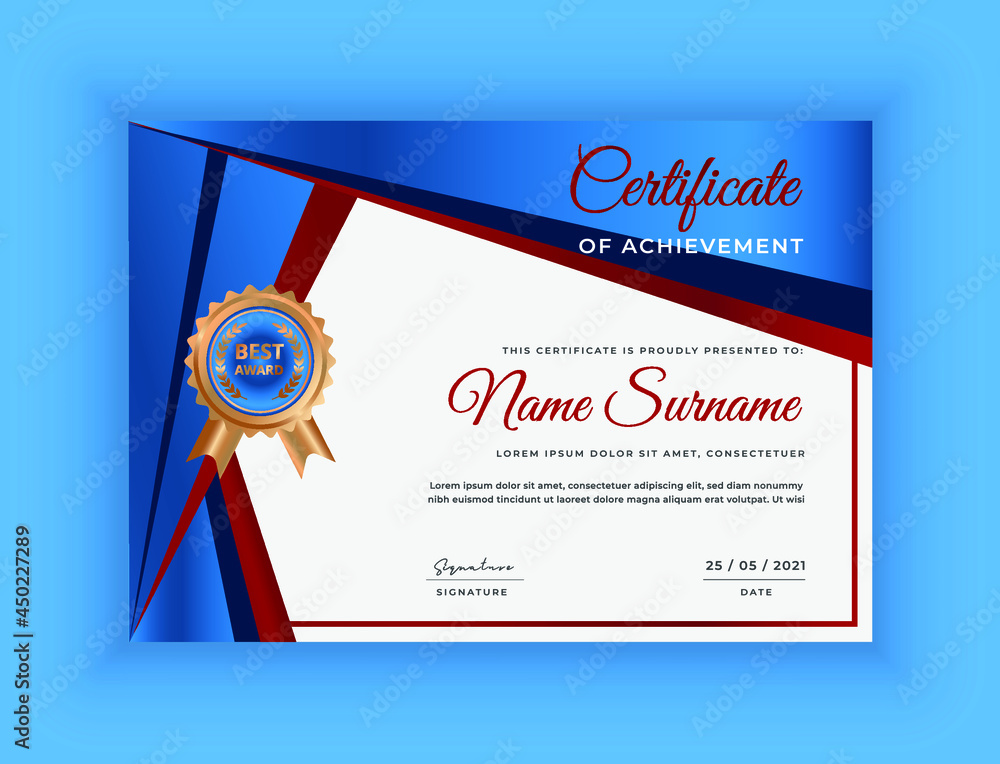 New golden blue prism shape gradient color certificate of achievement ...